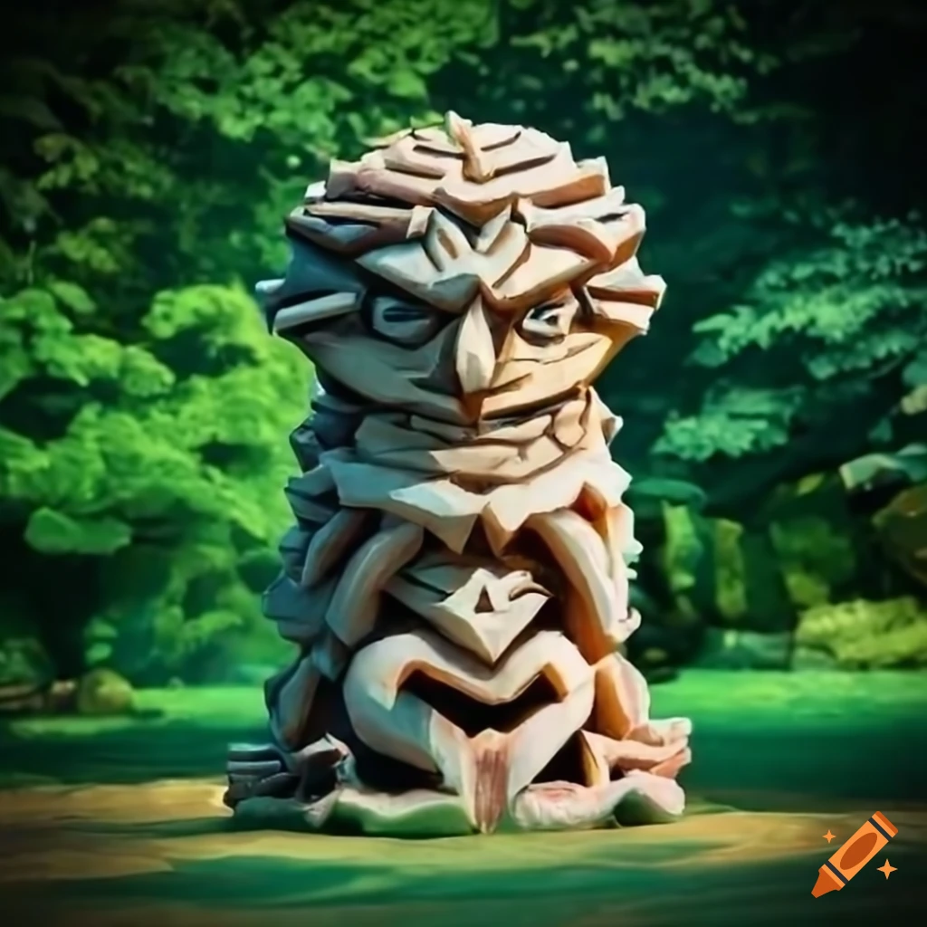 Intricate carving of a Zelda game boss in a labyrinth garden on Craiyon