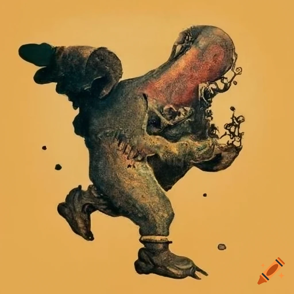 Surreal artwork of a mole-headed general marching in iron boots on Craiyon