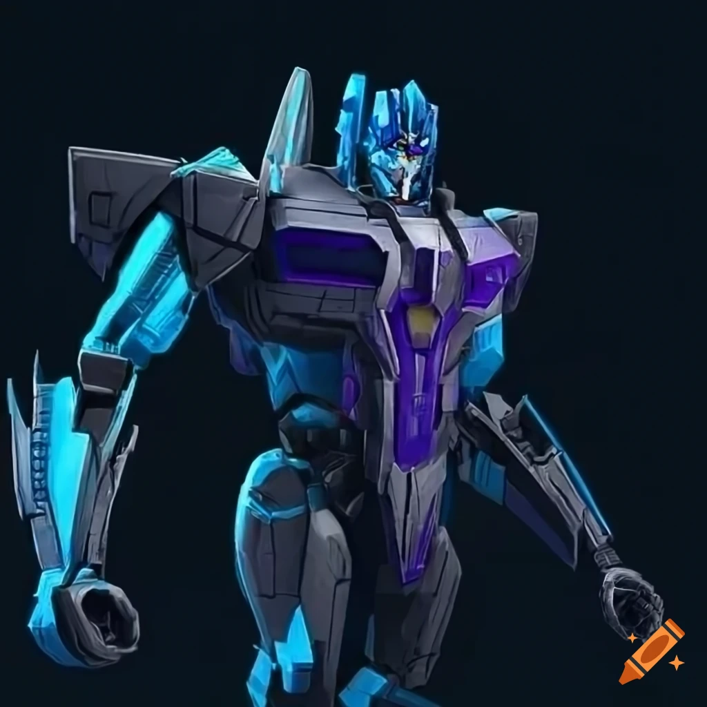 A plane decepticon humanoid form in gray and blue in realistic art on ...