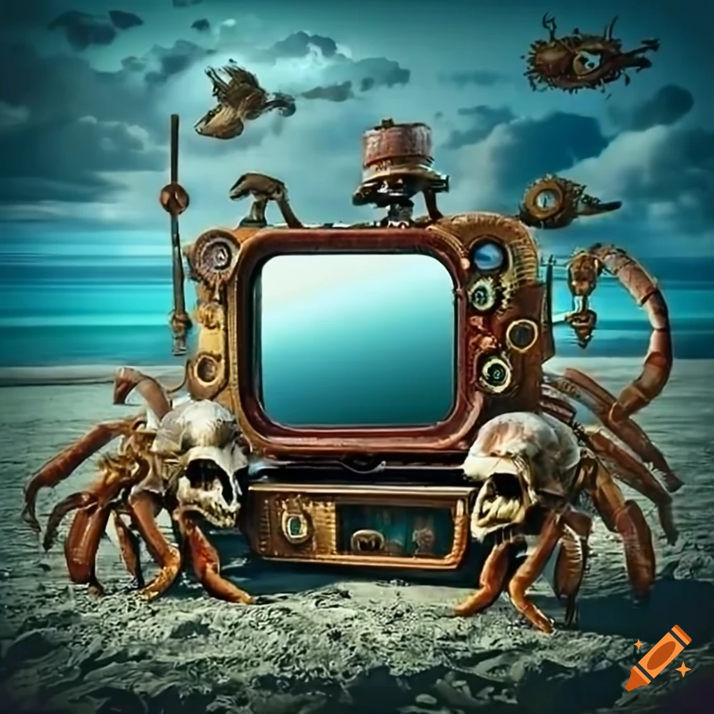 Steampunk crab machines on the beach on Craiyon
