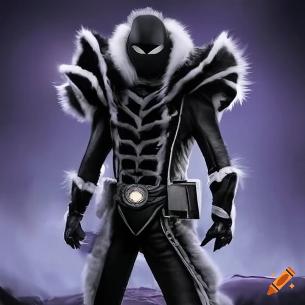 Image of a male ninja power ranger with a white fur coat
