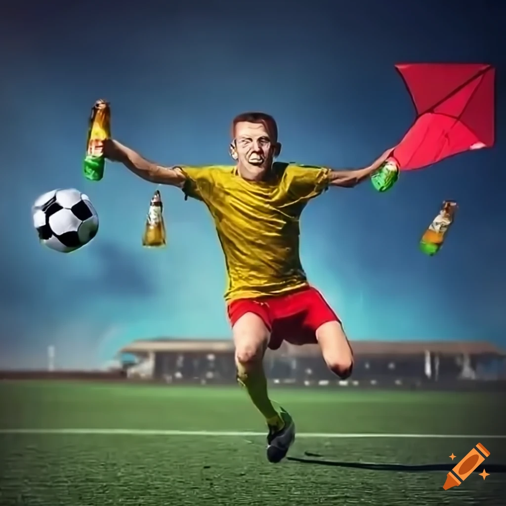 Emotional football players celebrating with beers on Craiyon