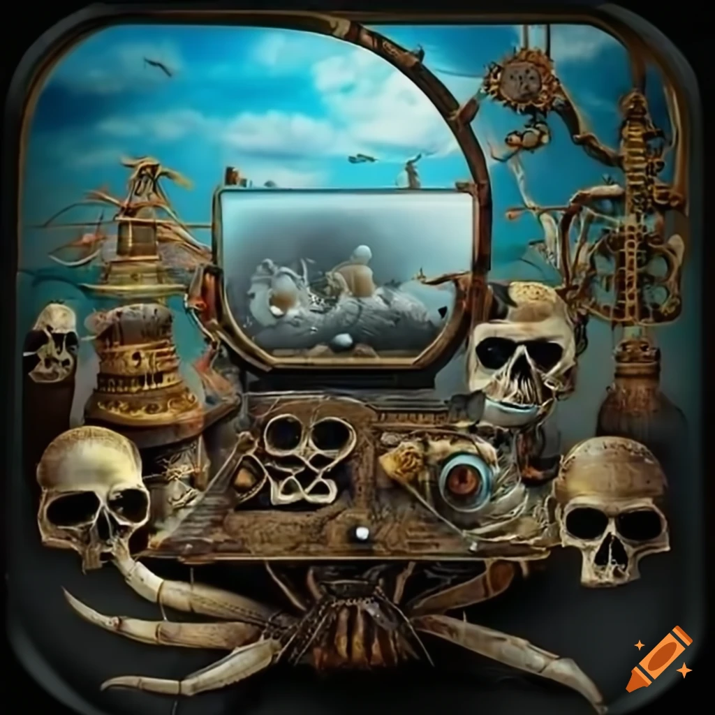 Surrealistic steampunk crab machines on the beach on Craiyon