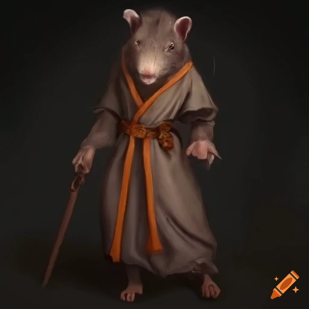 Semi-realistic illustration of a ratfolk in robes
