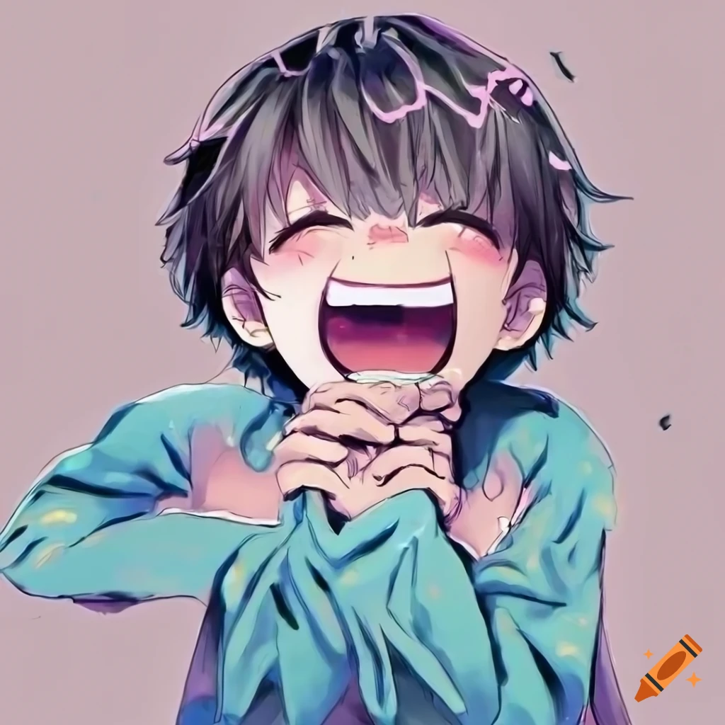 Cute anime kid laughing uncontrollably on Craiyon