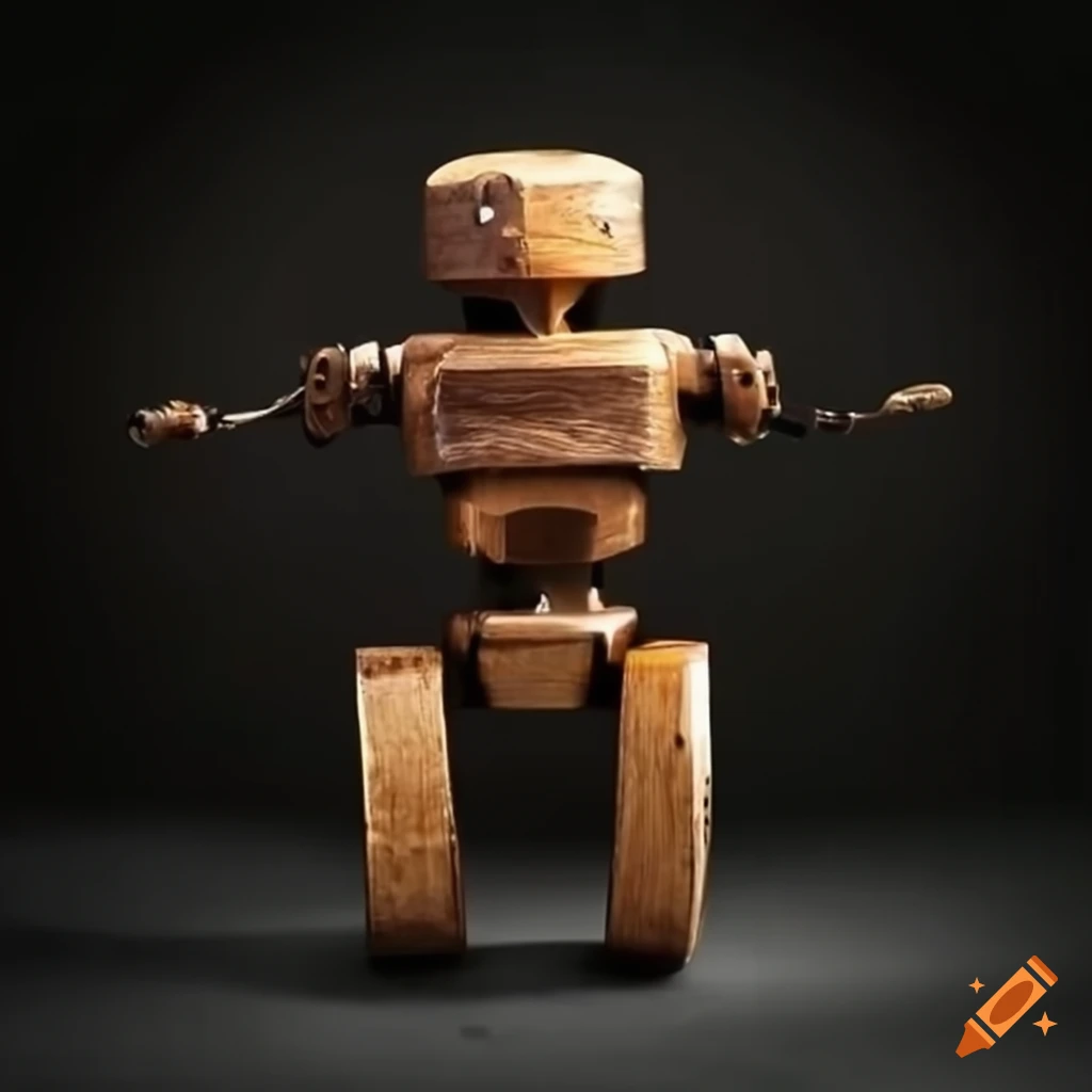 Wood and metal medieval training robot on Craiyon