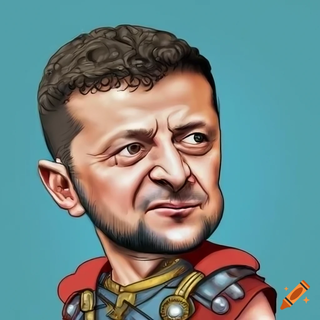 Caricature portrait of Zelensky with a Roman legionary look on Craiyon