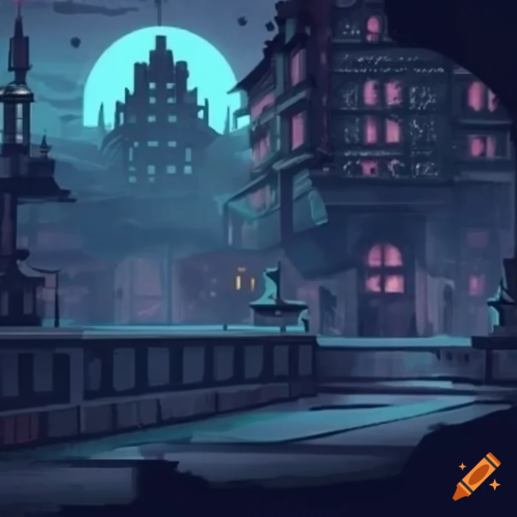 Dark fantasy city backdrop for a platformer videogame