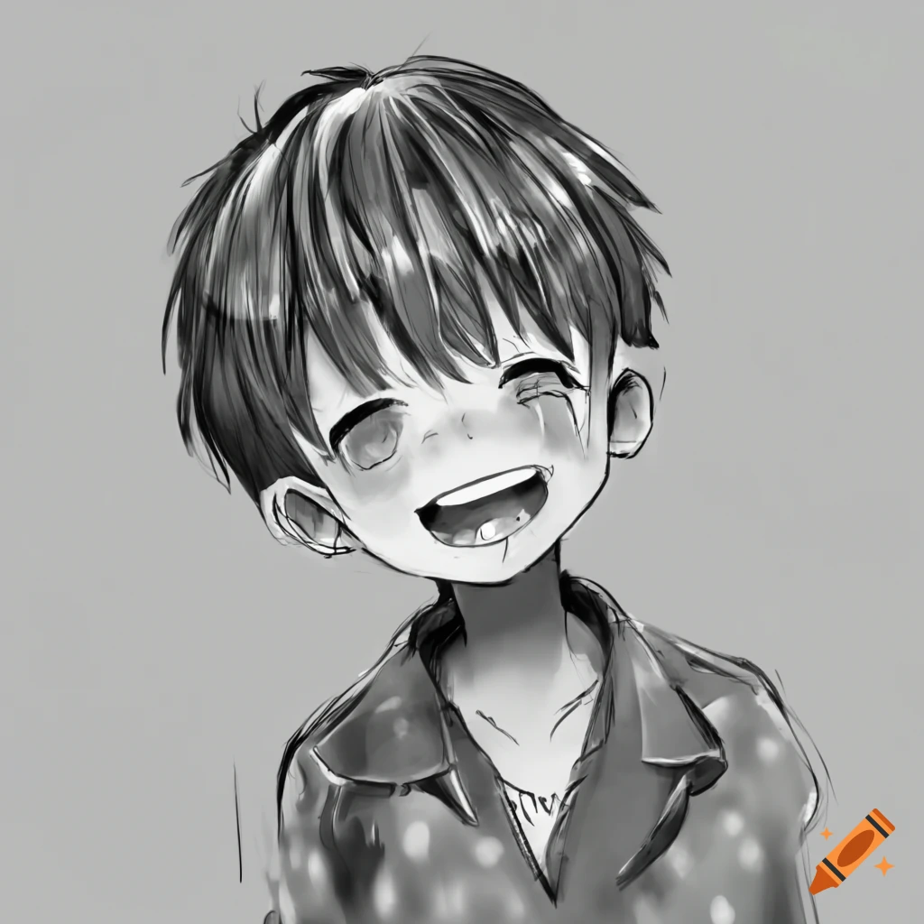 Detailed sketch of a cute manga kid laughing on Craiyon