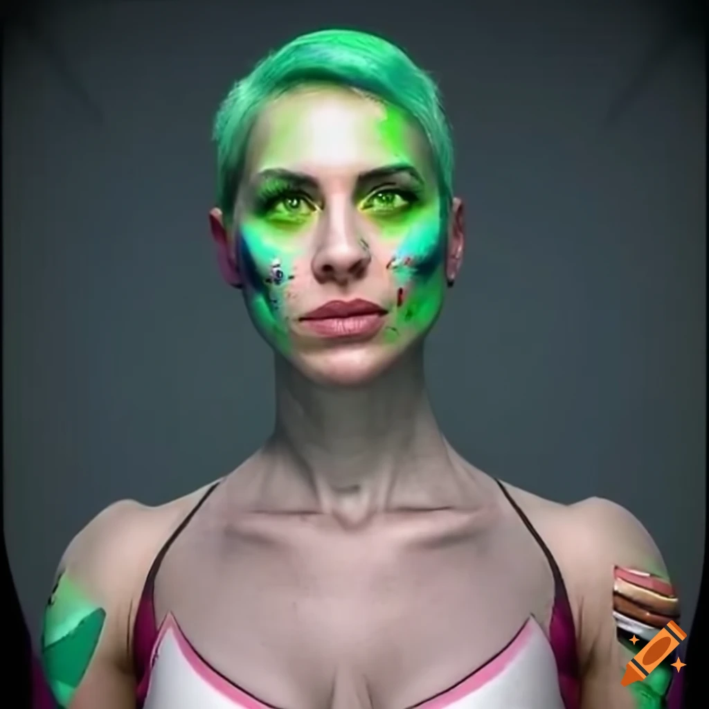 Cosplay of a futuristic android with pink hair on Craiyon