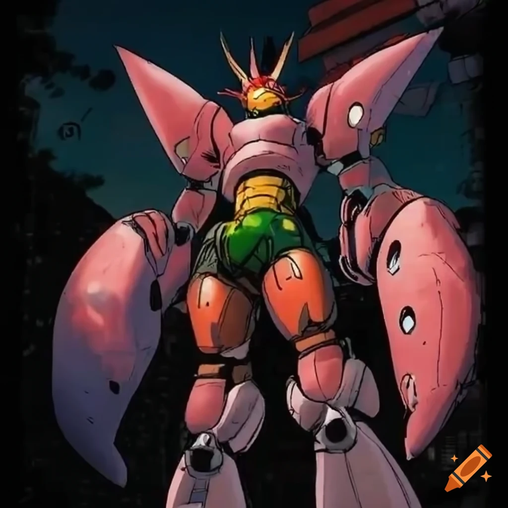 Go Nagai inspired manga artwork of a giant robot in a fierce battle on Craiyon