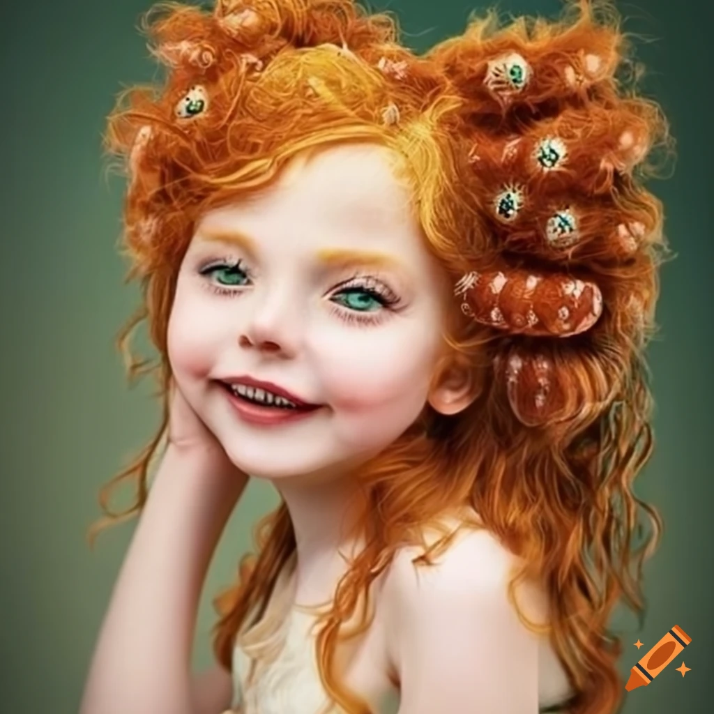 Illustration of cute ginger-haired girls with unique embellishments on ...