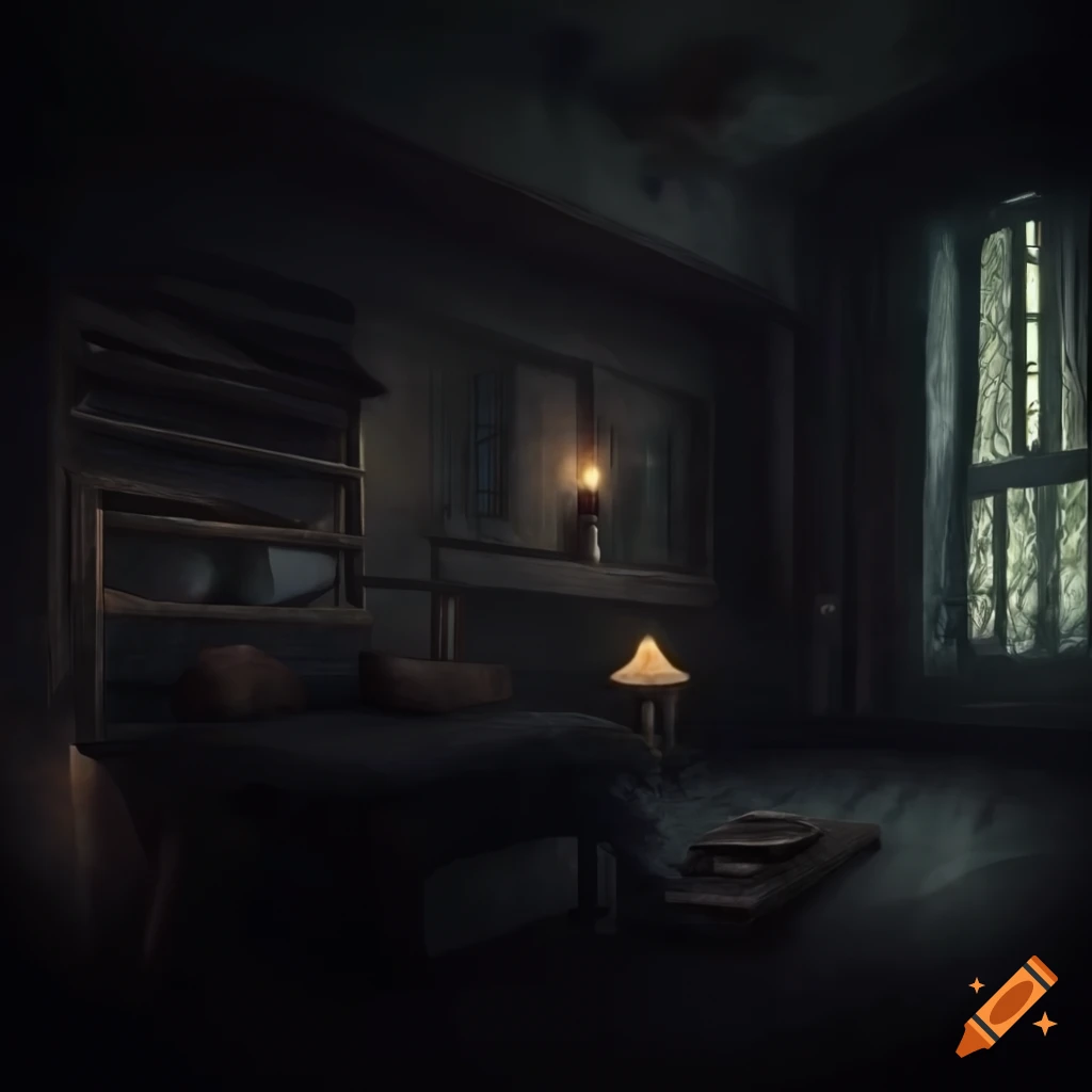 Fantasy-style dark hostel room on Craiyon