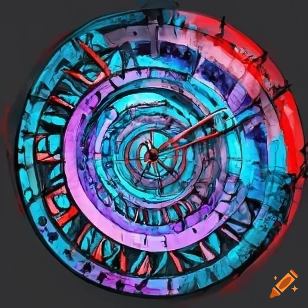 Unique abstract clock with red, blue, and black elements on Craiyon