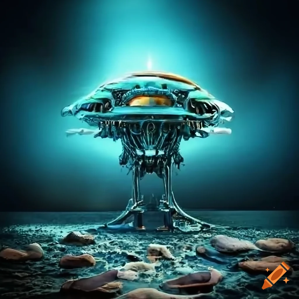 Surrealist artwork with alien machines and computers