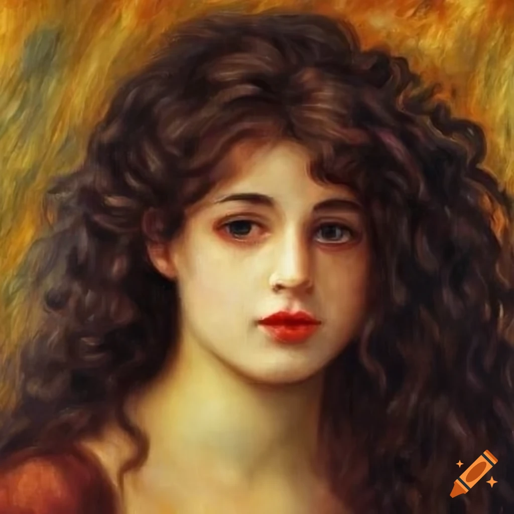 Oil painting of an elegant woman with long curly hair on Craiyon