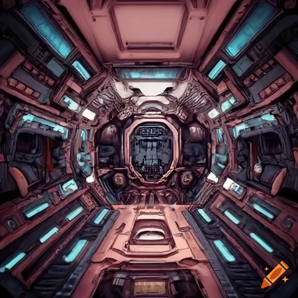 Surrealist art of aliens inside a dirty spaceship on Craiyon