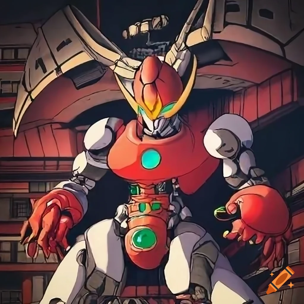 Go Nagai style manga drawing of a giant robot fighting on Craiyon