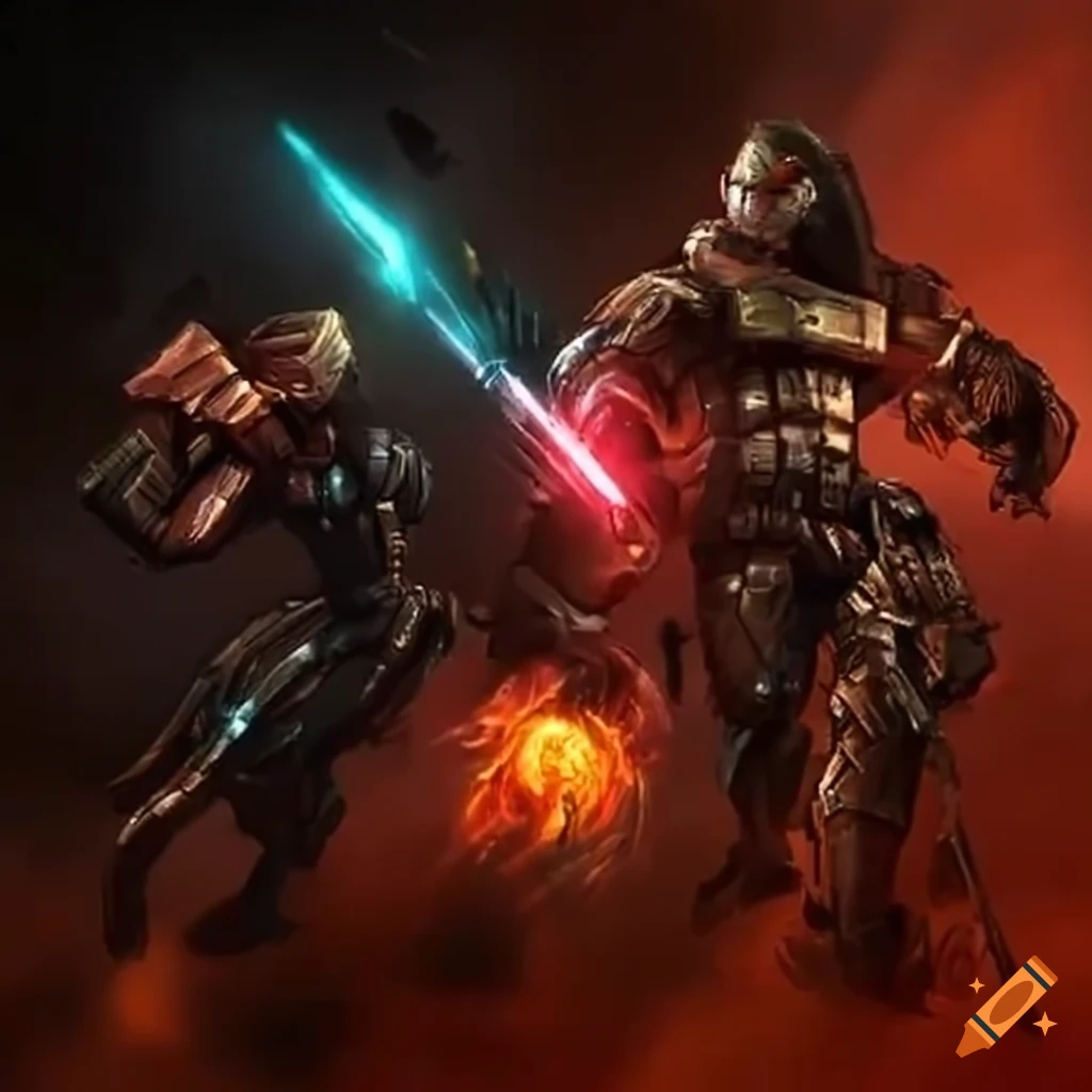 Image of a fierce blaster battle in a futuristic spaceport on Craiyon