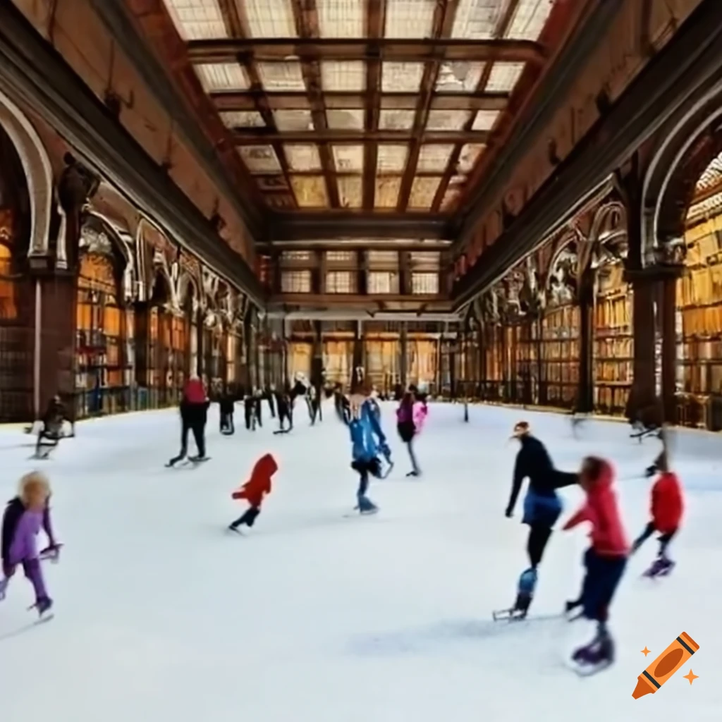 Ice skating in a library on Craiyon
