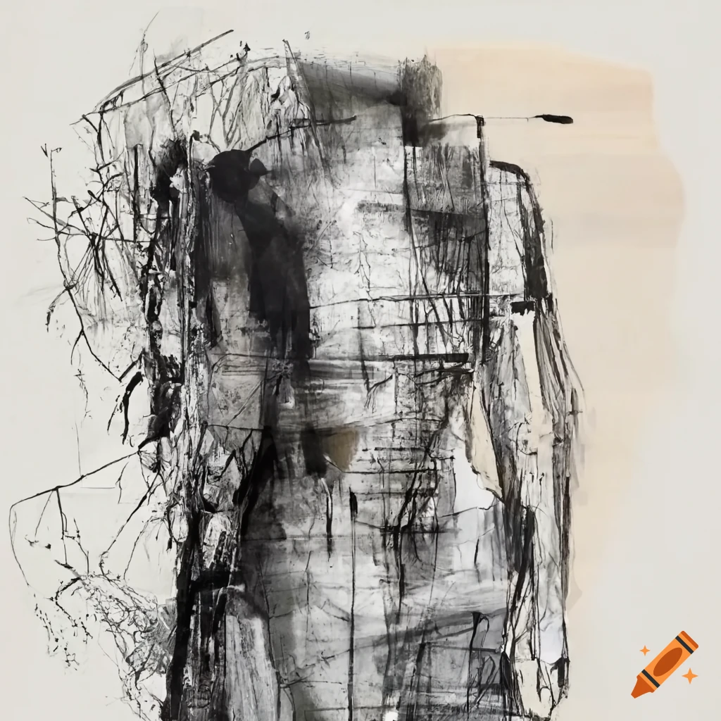 Mixed media abstract painting with layered paint on Craiyon