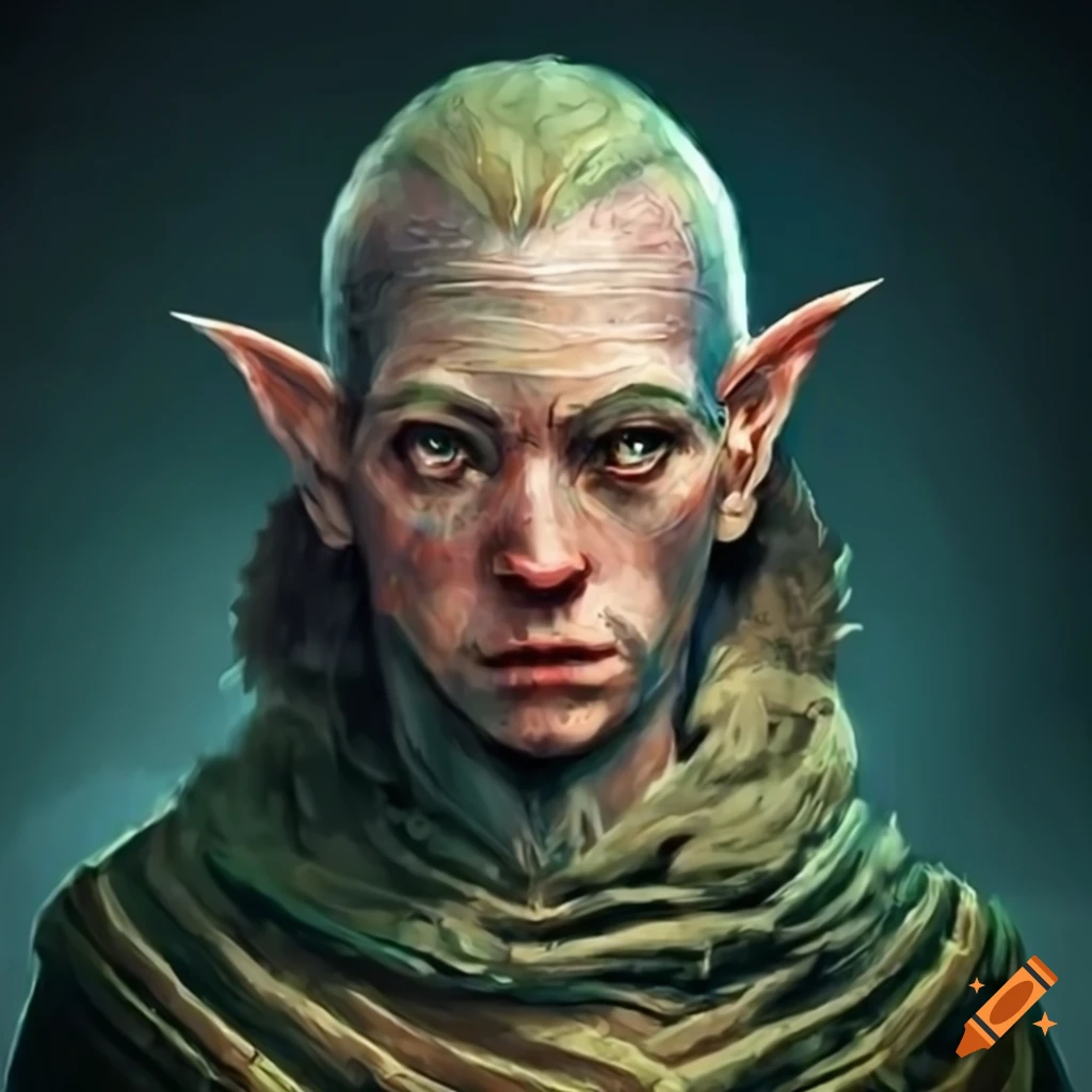 Detailed art of a medieval half-elf man with a buzz cut on Craiyon