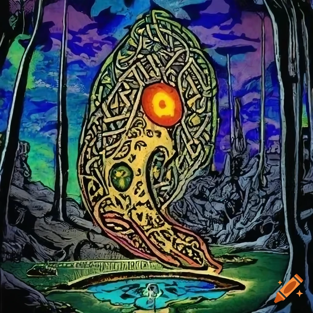 Comic book illustration of the Flammarion Engraving with Norse designs ...