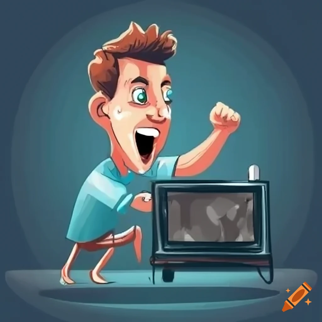 Cartoon man enjoying football on tv on Craiyon