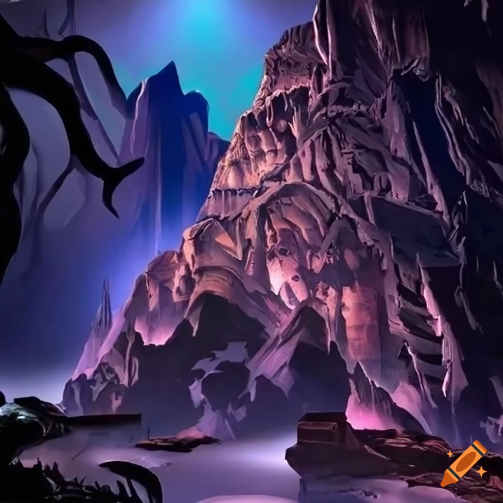 Detailed gerudo sapphire carving of a mountain valley on Craiyon