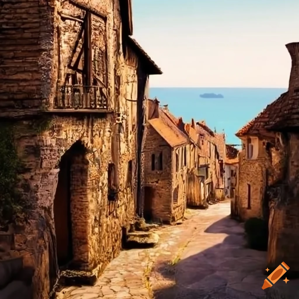 Image d'un village médiéval en bord de mer on Craiyon