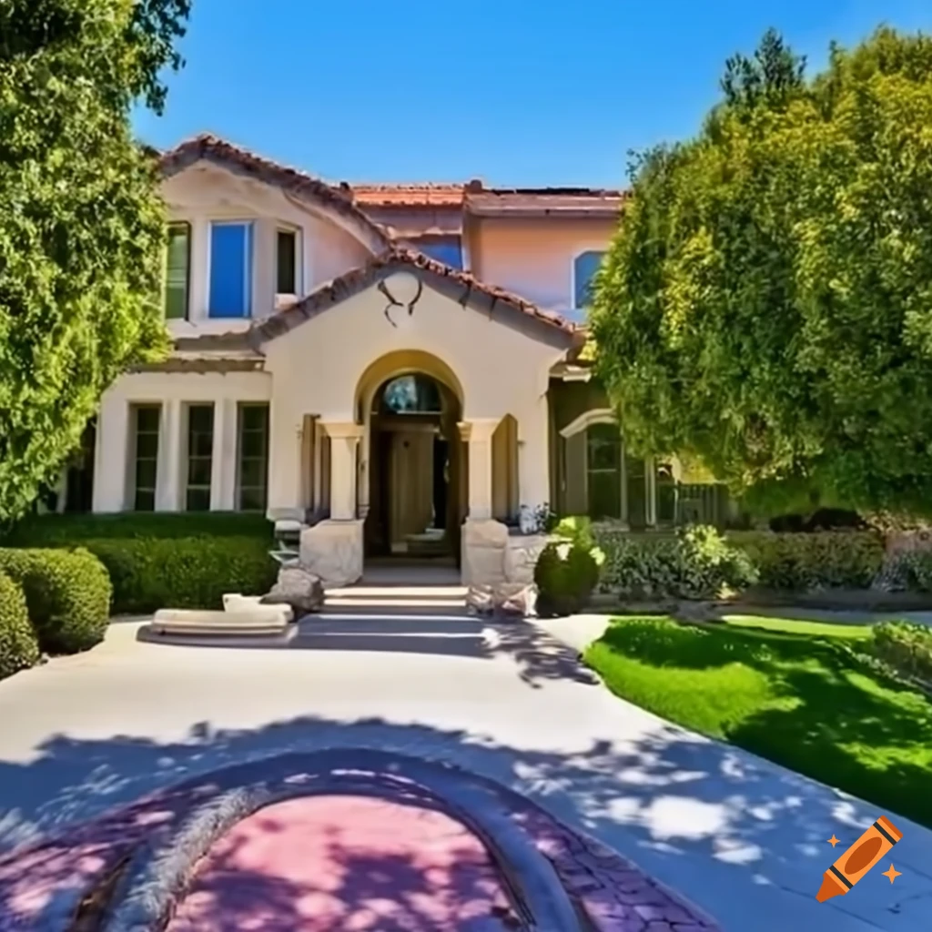 Scenic shot of a beautiful calabasas house with a grand entryway on Craiyon