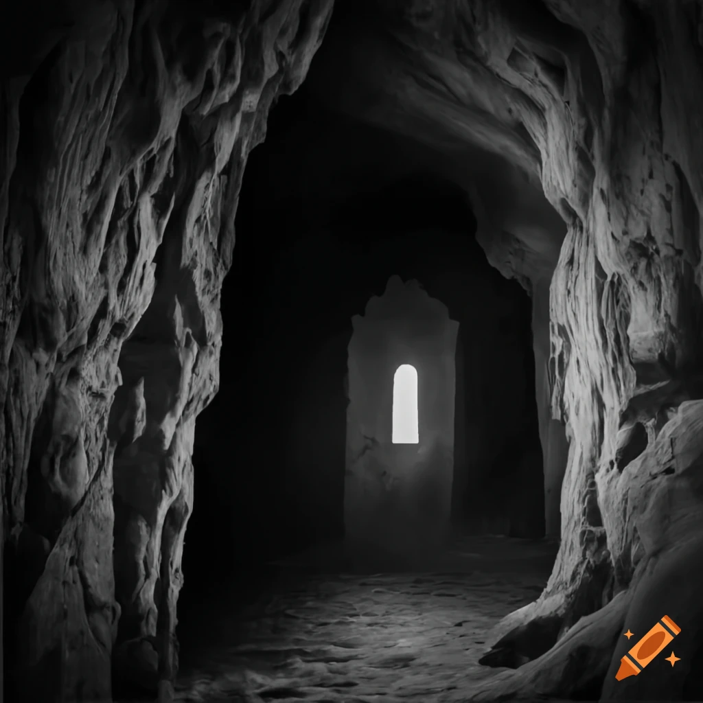 Dark and spooky entrance to a cave