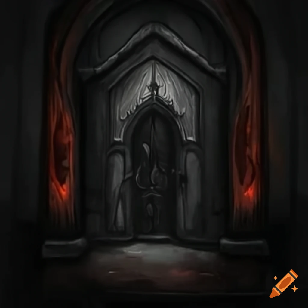 Dark gothic doors in an ominous setting on Craiyon