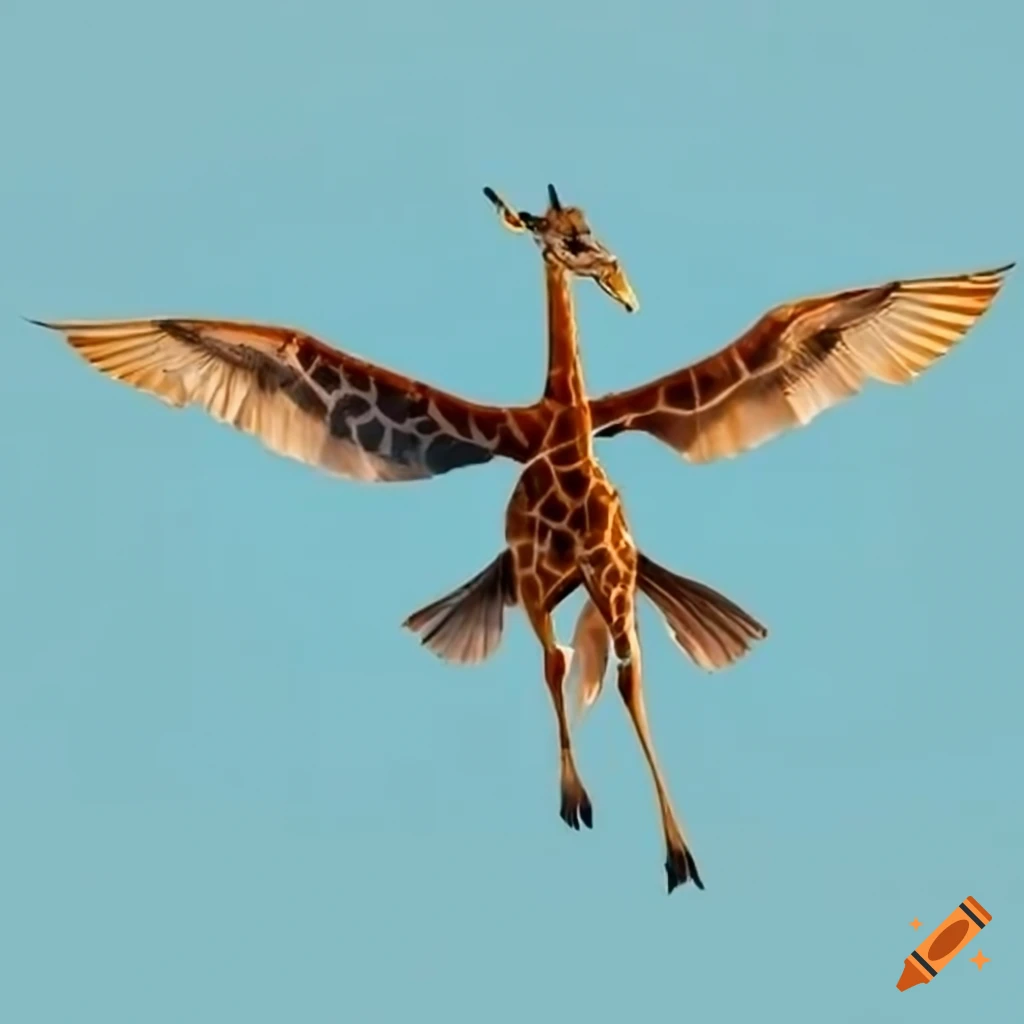 Giraffe flying in the sky on Craiyon