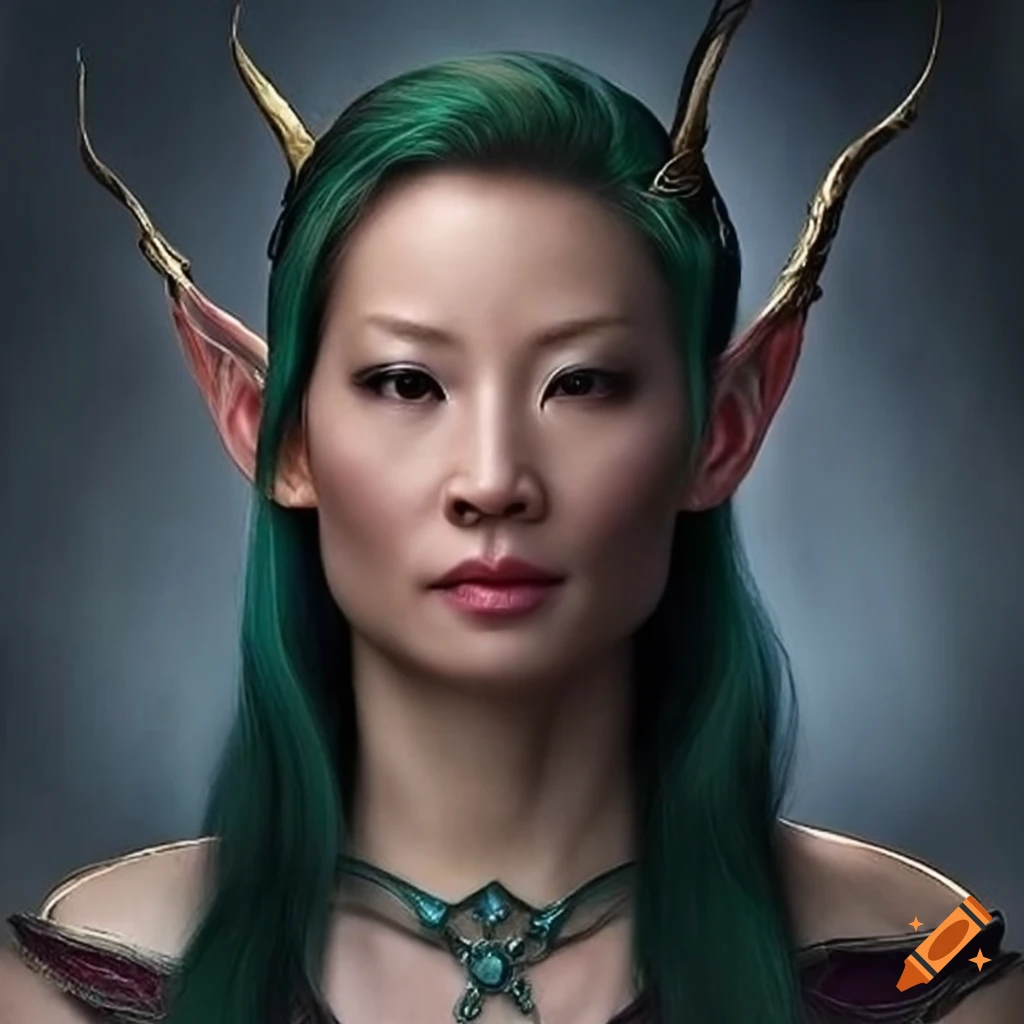 Realistic depiction of Lucy Liu as a fantasy elf on Craiyon