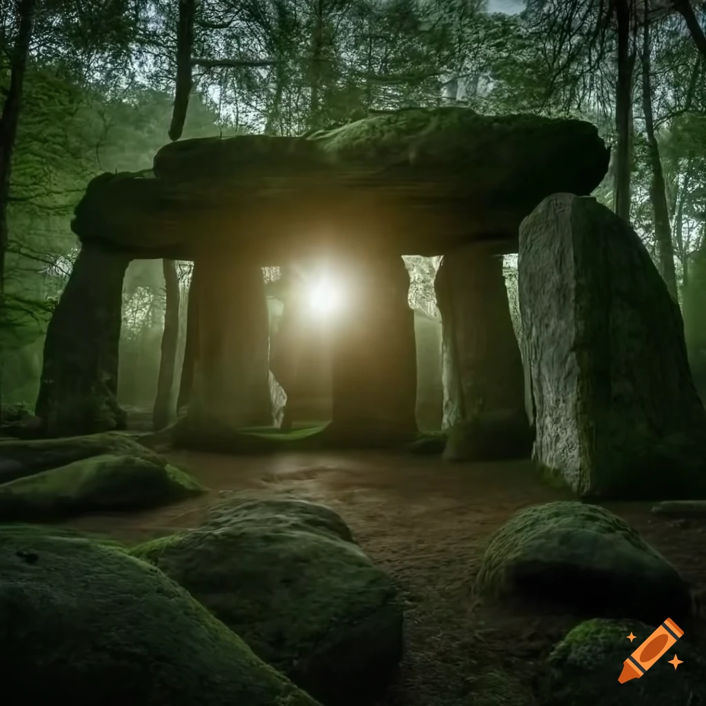 Entrance of a druid's cave in a mystical forest on Craiyon