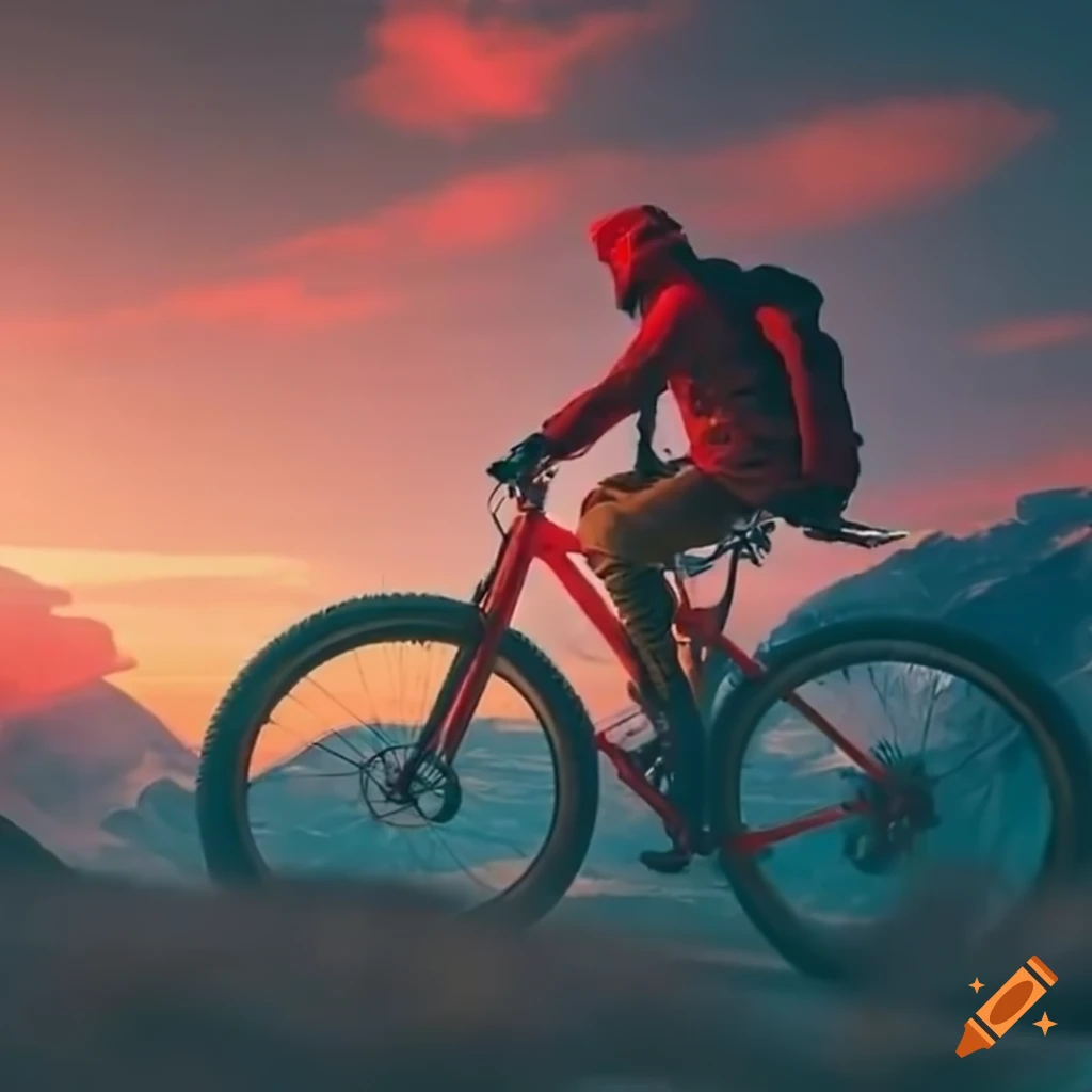 Man riding bike around lake on Craiyon