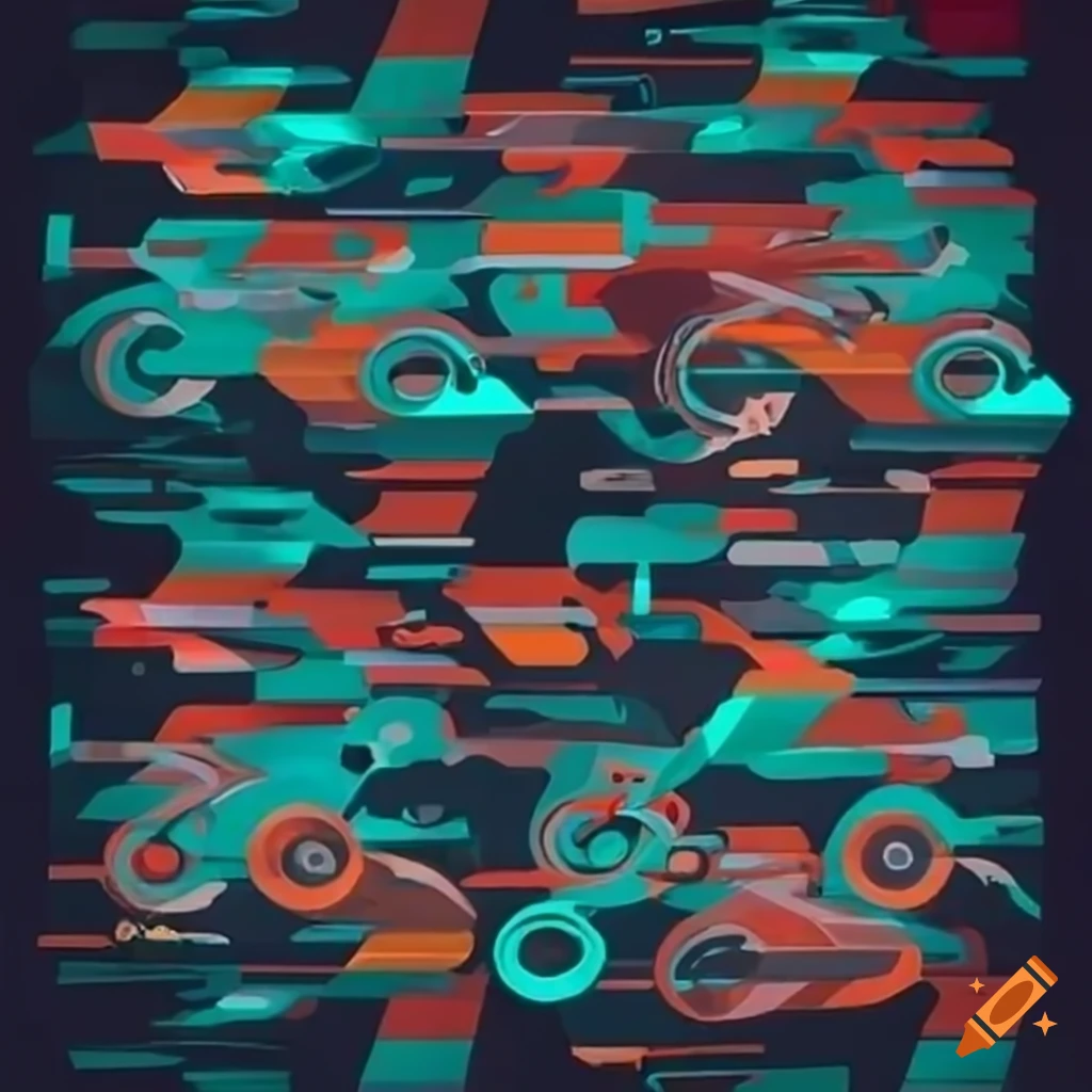 Geometrical bike pattern with bike lanes and bike parts on Craiyon