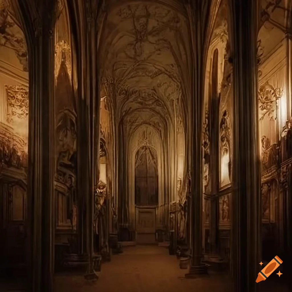 Surreal depiction of Purgatory's halls on Craiyon