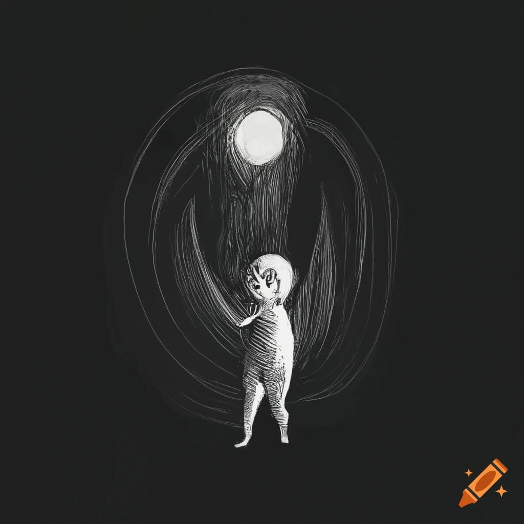 Sketch of a dark entity protecting a child on Craiyon