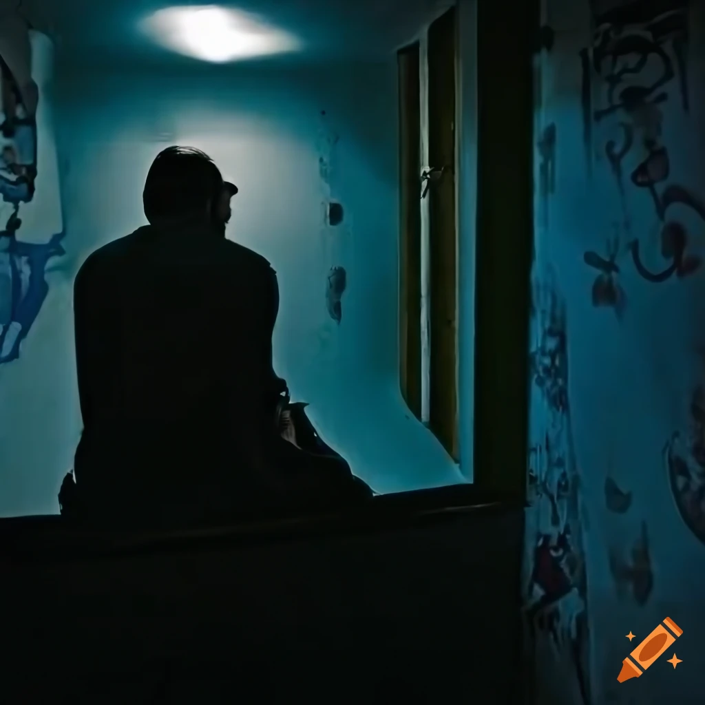 Cinematic photograph of a man in a prison cell on Craiyon