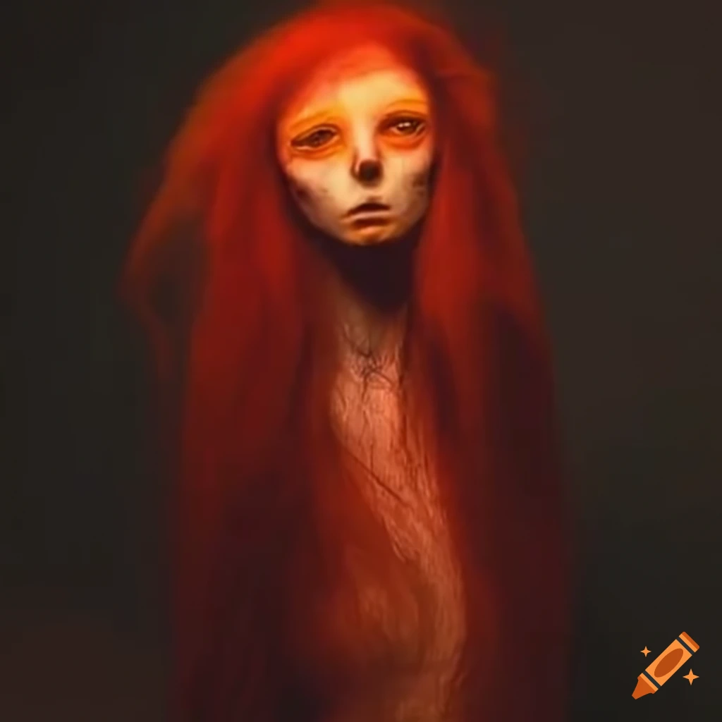 Red-haired mysterious creature in the shadows on Craiyon