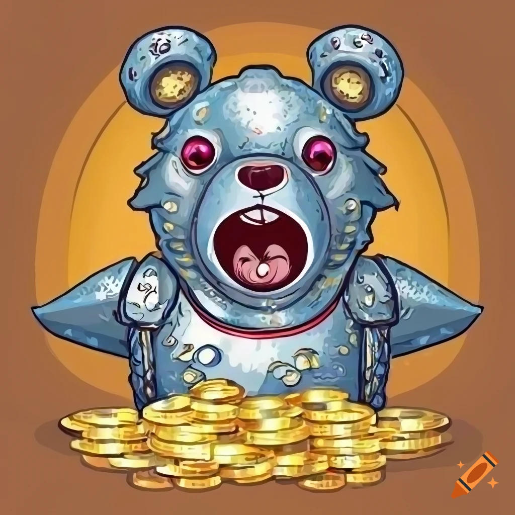 Clipart of three bears in metal armor with gold coins on Craiyon
