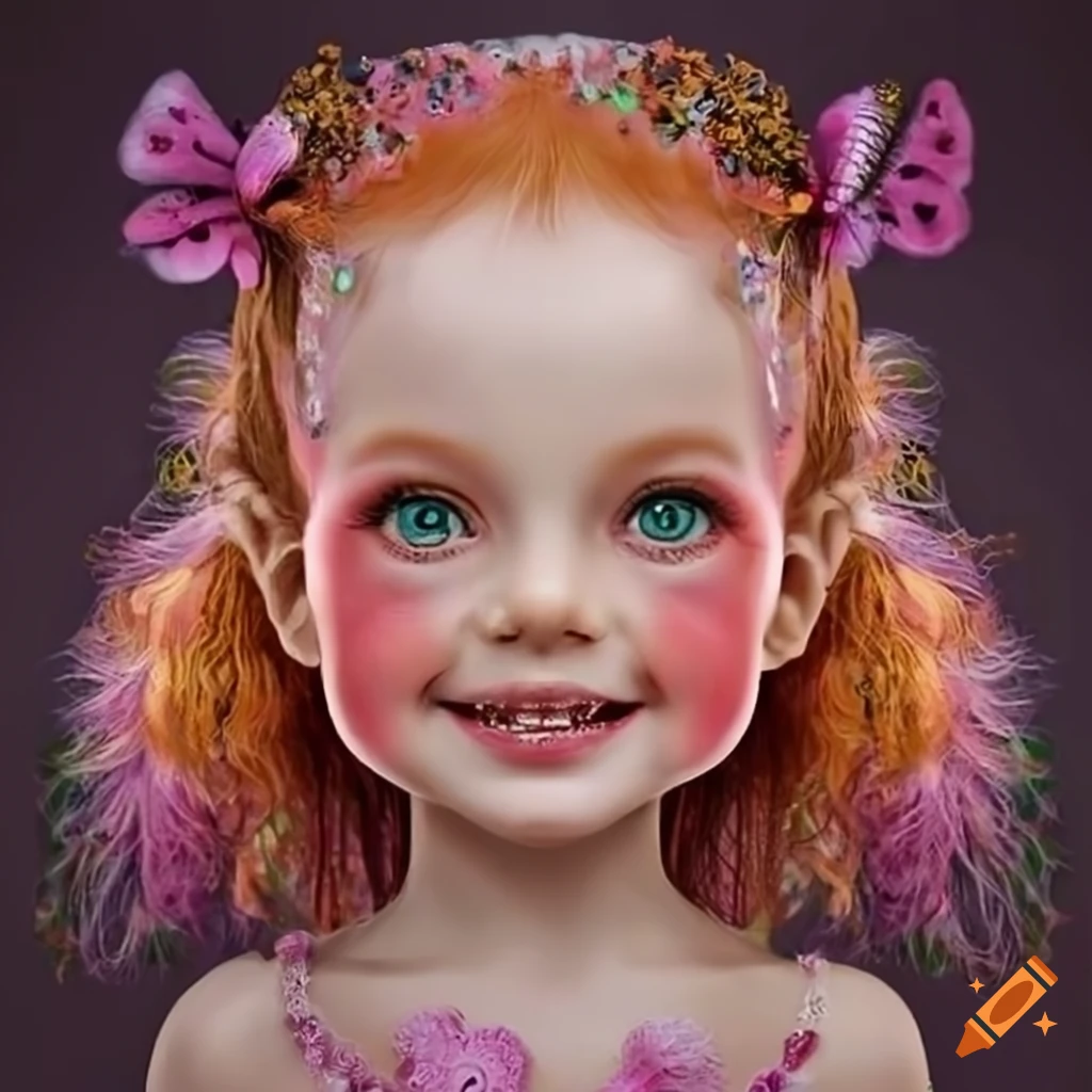 Colorful illustration of smiling girls with unique embellishments
