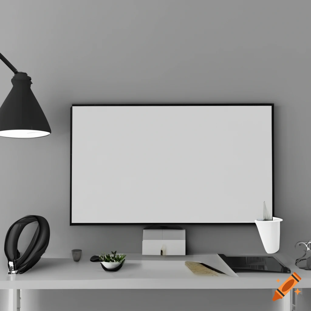 3D rendering of a modern office desk with computer and laptop on Craiyon