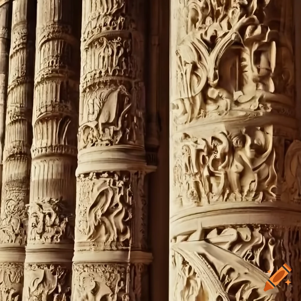 Columns with unique alien designs on Craiyon