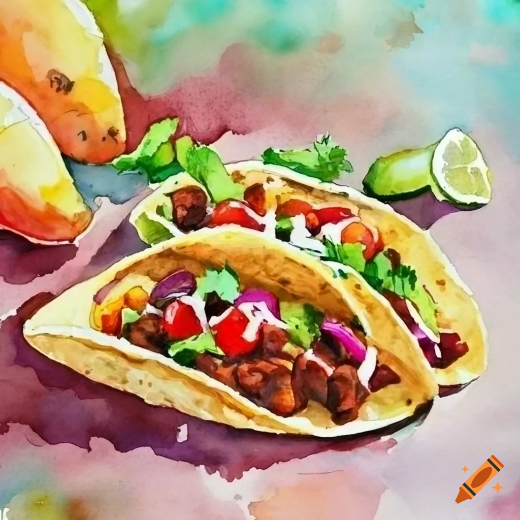 Watercolor painting of Mexican Chorizo and Potato Tacos on Craiyon