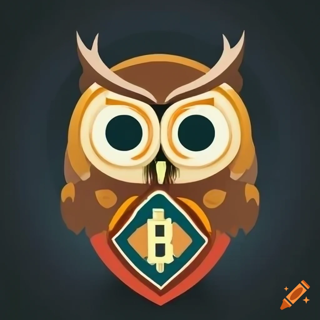 Owl with a shield and the bitcoin logo on Craiyon
