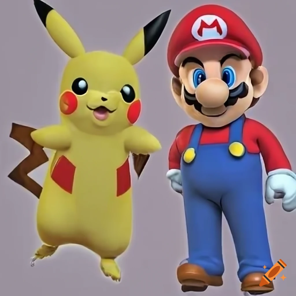 Mario and pikachu posing together on Craiyon