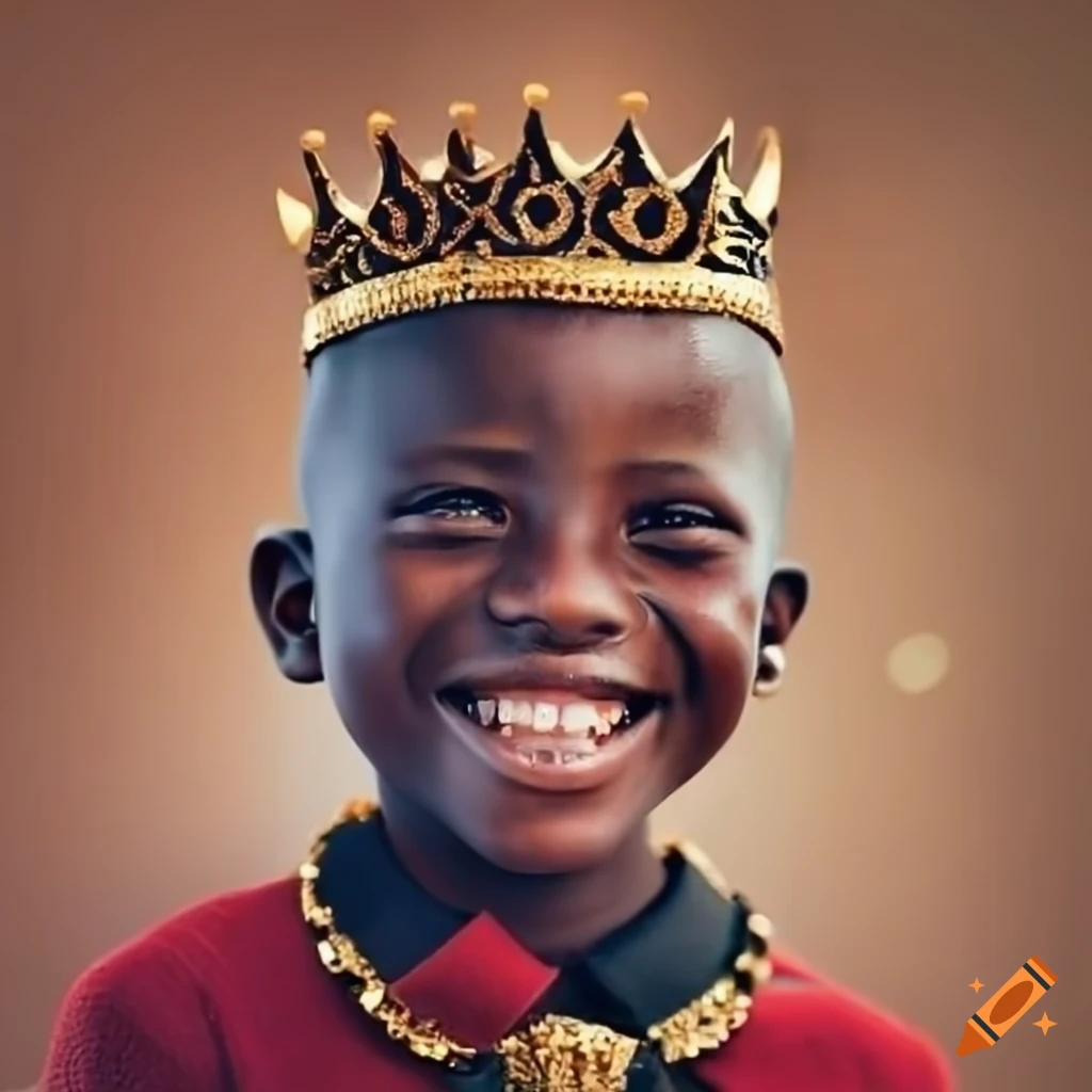 Happy african boy king with chocolates
